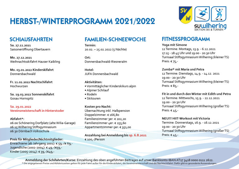 Neues Herbst-/Winterprogramm 2021/2022 | Ski & Turnen SV Wilhering